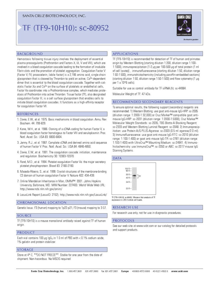 랩캠퍼스(Labcampus) : [항체] - TF (TF9-10H10) Antibody