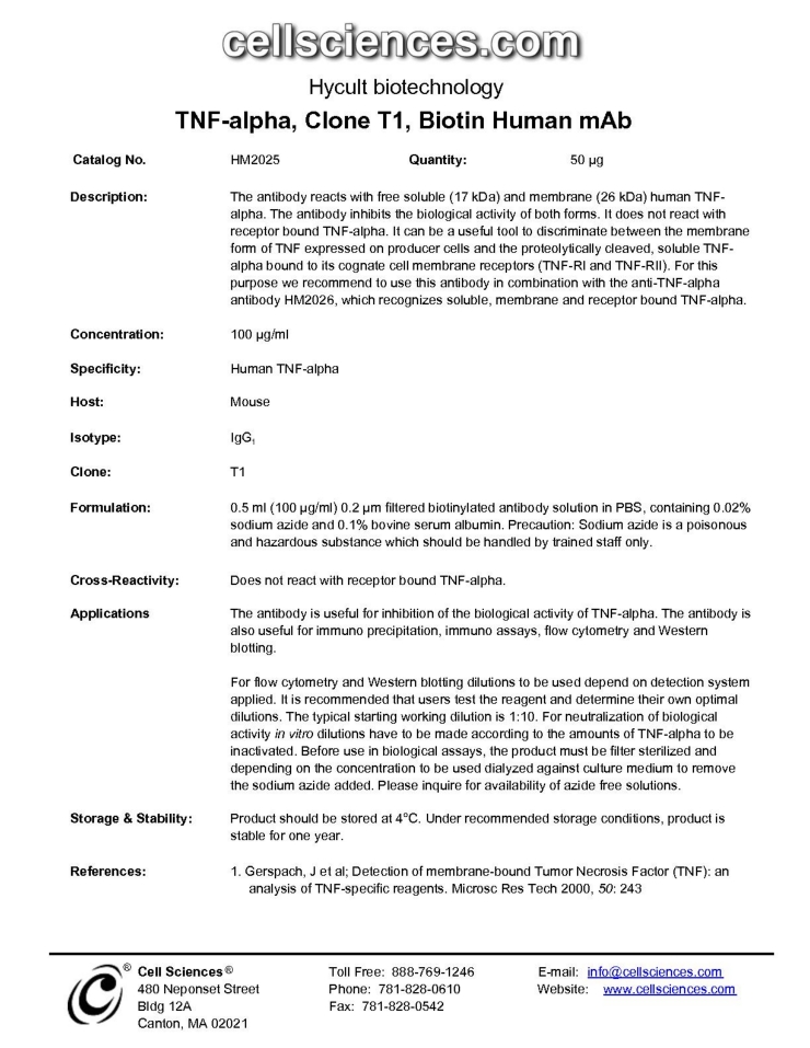 랩캠퍼스(Labcampus) : [항체] - Anti-Human Tumor Necrosis Factor Alpha (TNF-Alpha) (TNF-a) Detects ...